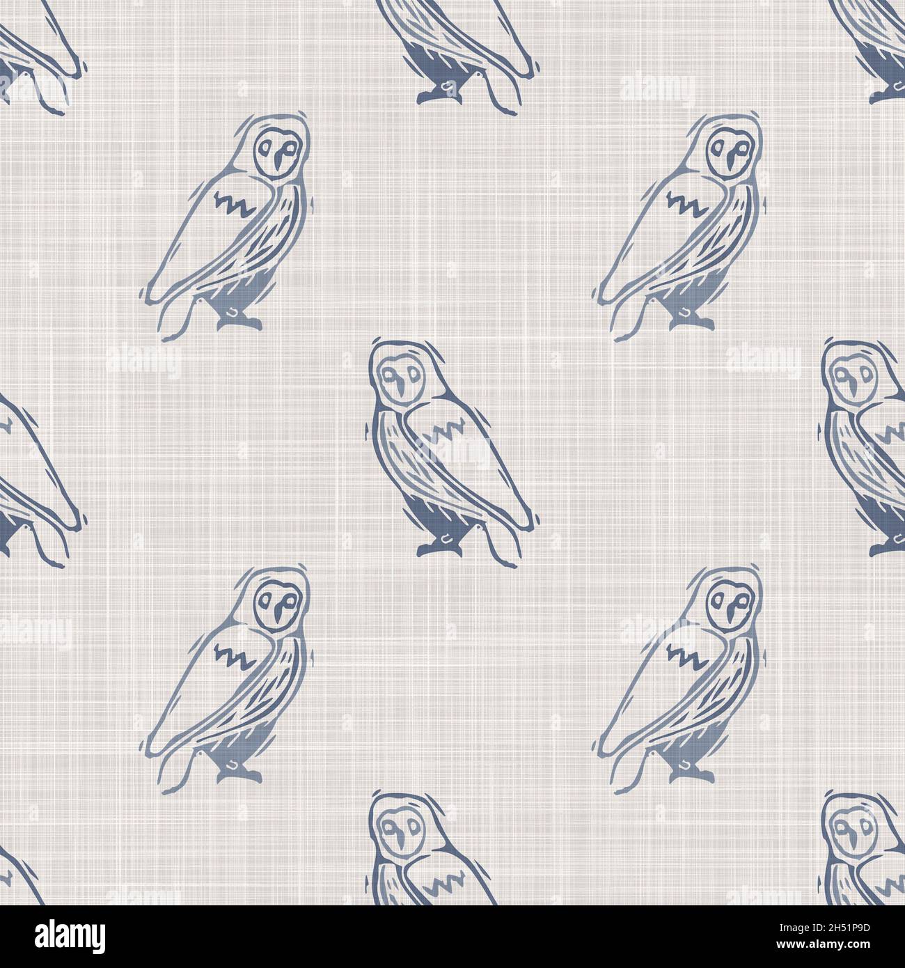 Seamless french farmhouse owl linen printed fabric background. Provence ...