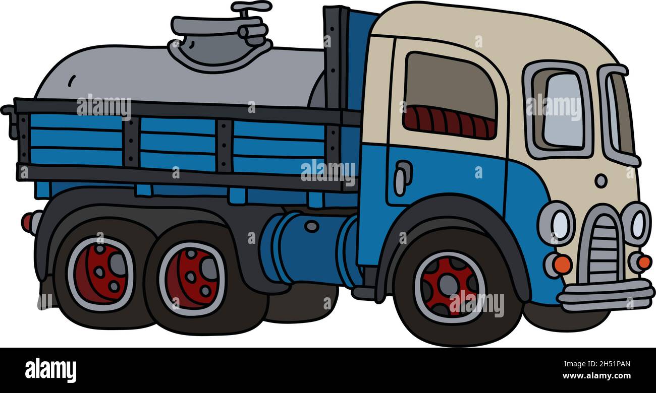 The vectorized hand drawing of a funny classic blue and white dairy ...