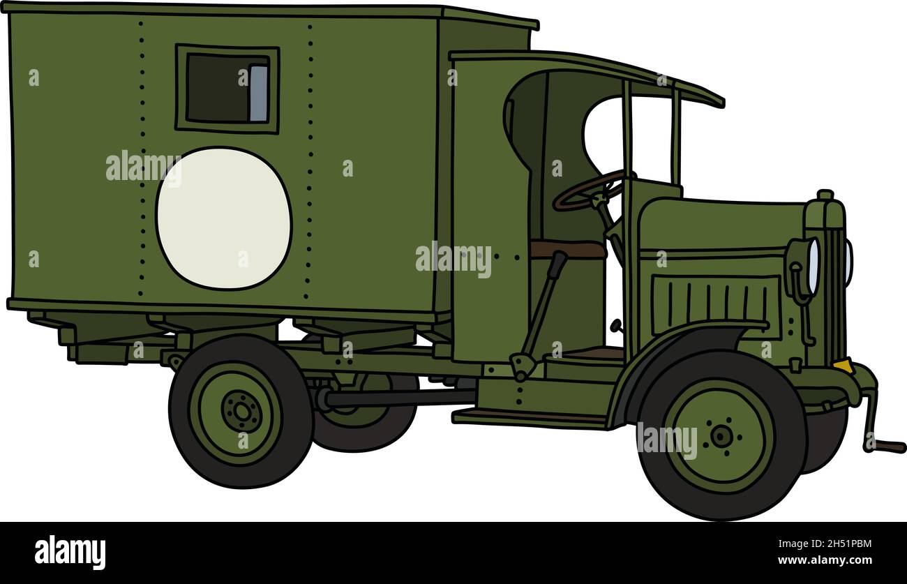 The vectorized hand drawing of a vintage military ambulance truck Stock ...