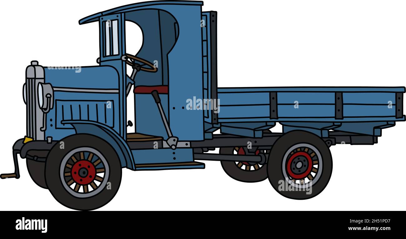The vectorized hand drawing of a vintage blue truck Stock Vector Image ...