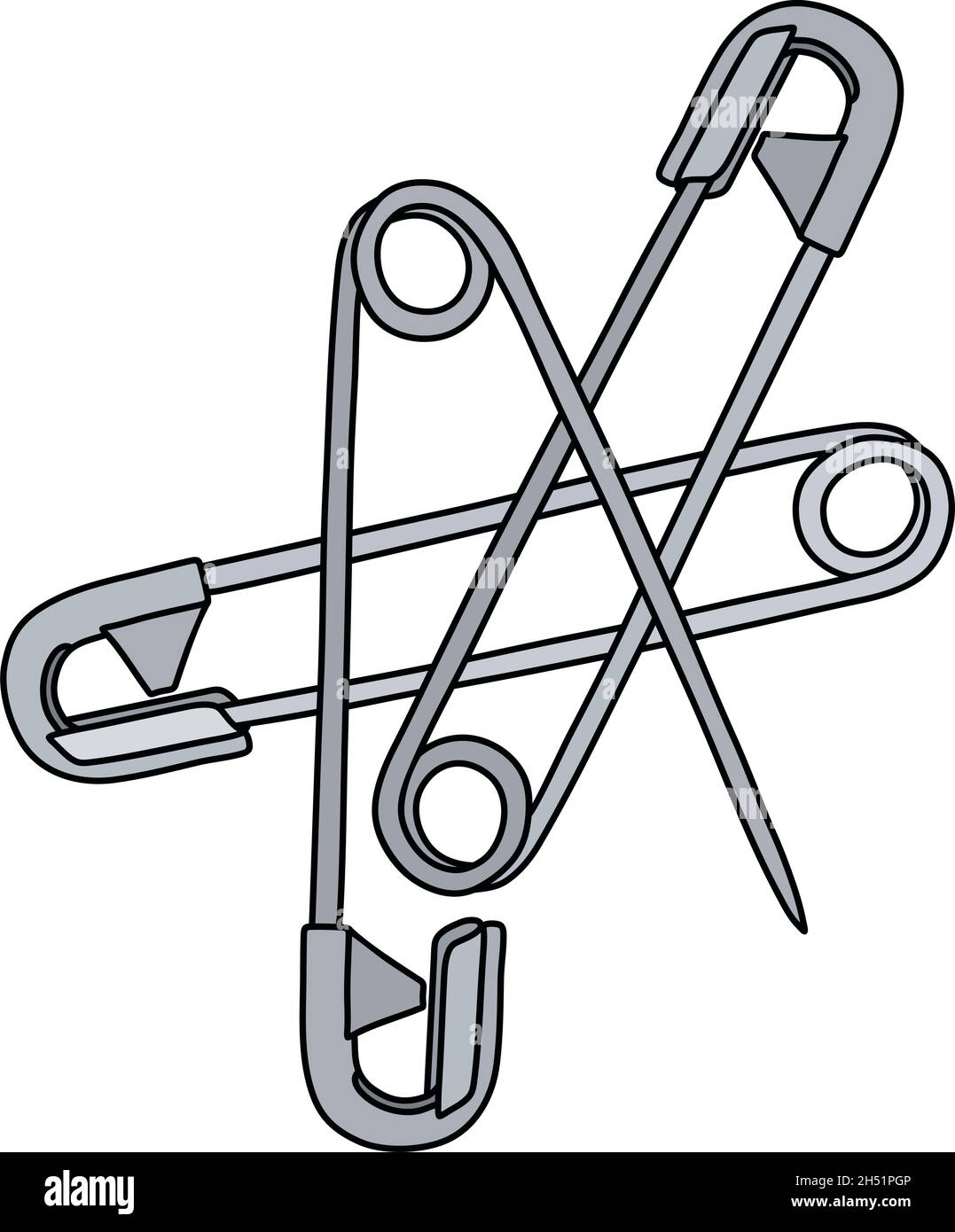 The vectorized hand drawing of three classic steel safety pins Stock ...