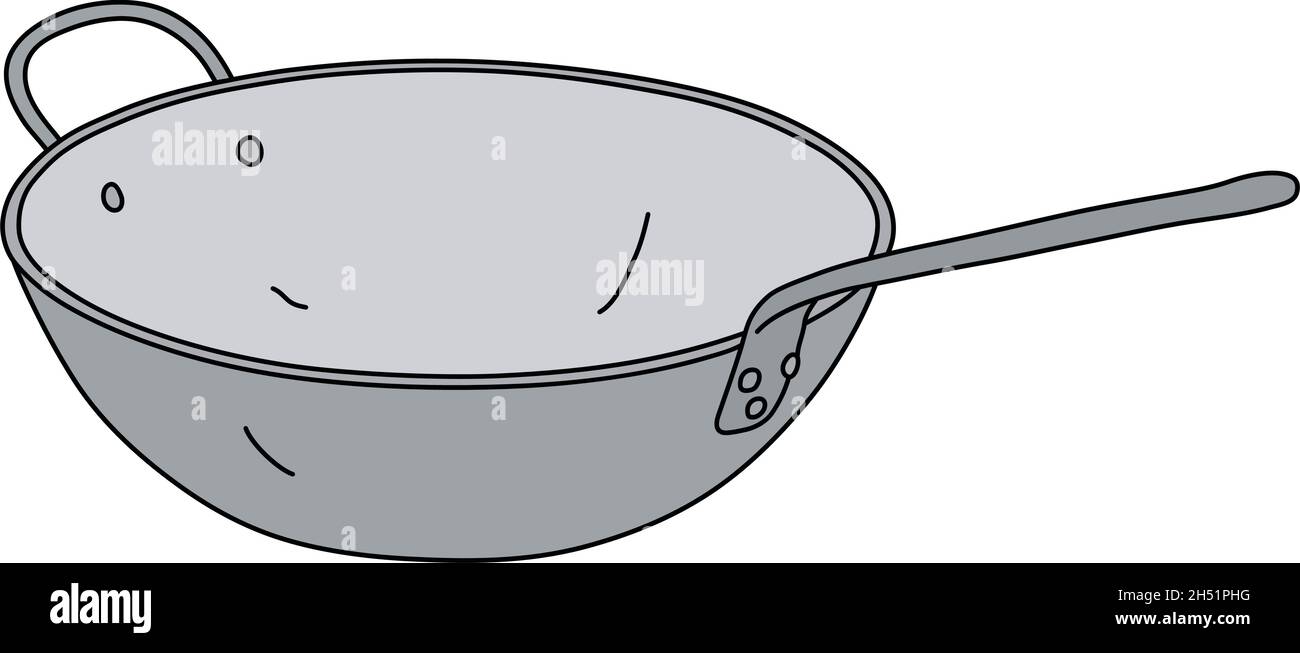 The vectorized hand drawing of a classic stainless steel chinese pan ...