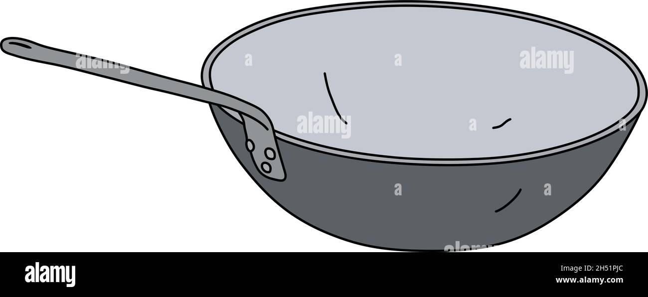 The vectorized hand drawing of a classic stainless steel chinese pan ...