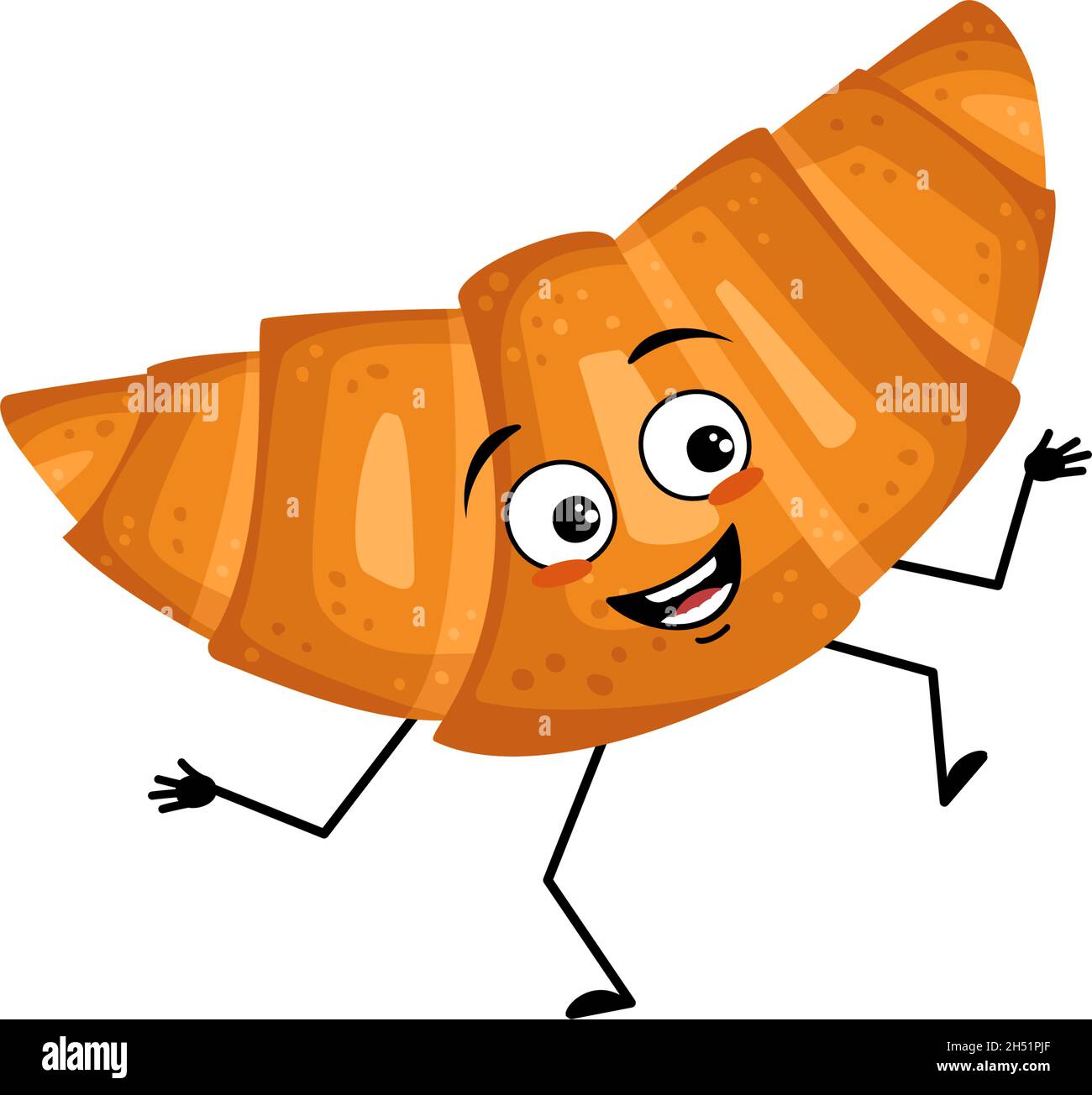 Cute croissant character with happy emotions, face, smile eyes, arms ...