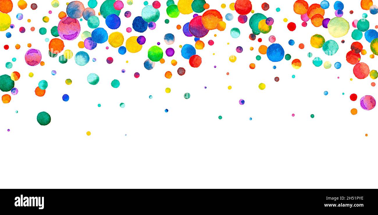 Watercolor confetti on white background. Alluring rainbow colored dots ...