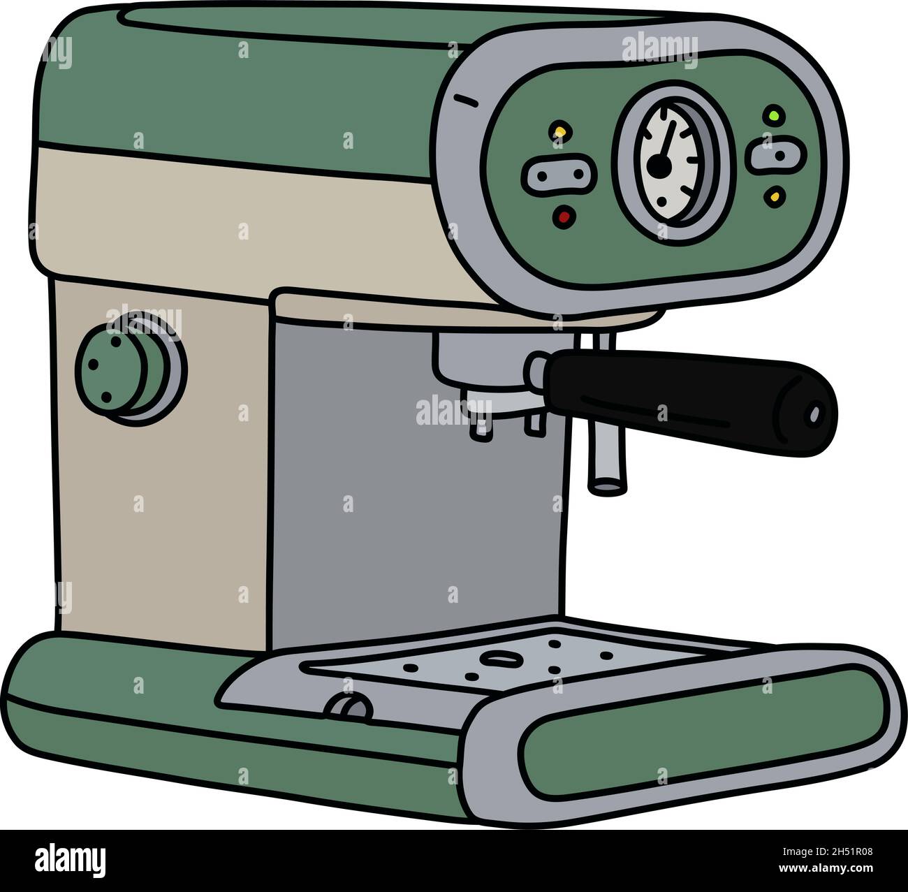 The vectorized hand drawing of a retro green and cream electric ...