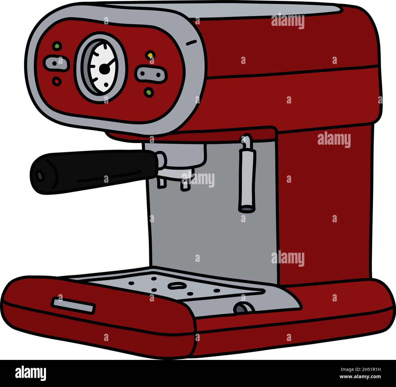 The vectorized hand drawing of a retro red electric espresso maker ...
