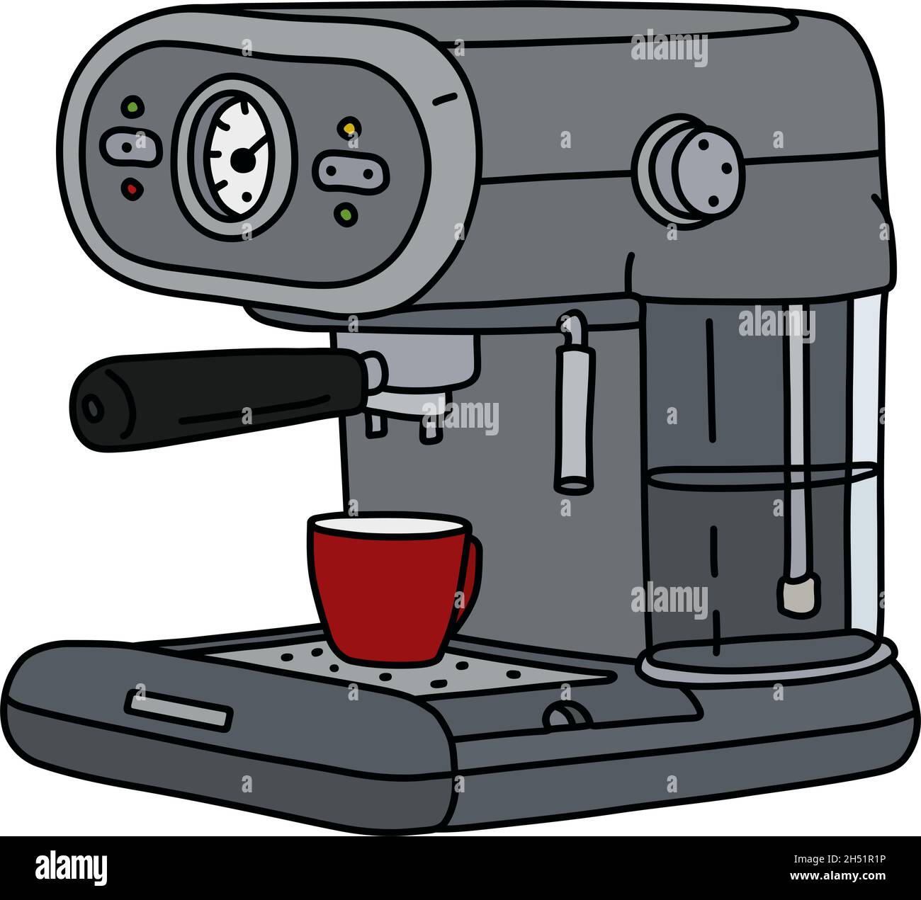 The vectorized hand drawing of a gray electric espresso maker and the ...