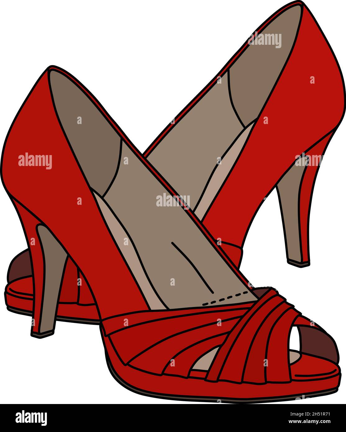 The vectorized hand drawing of red womans shoes on high heels Stock ...