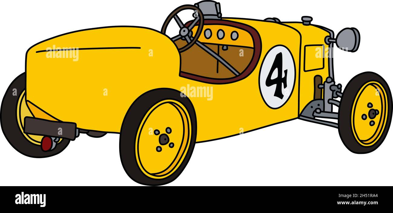 The vectorized hand drawing of a vintage yellow racecar Stock Vector ...
