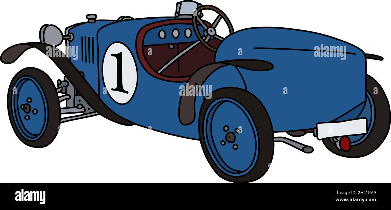 The vectorized hand drawing of a vintage blue racecar Stock Vector ...