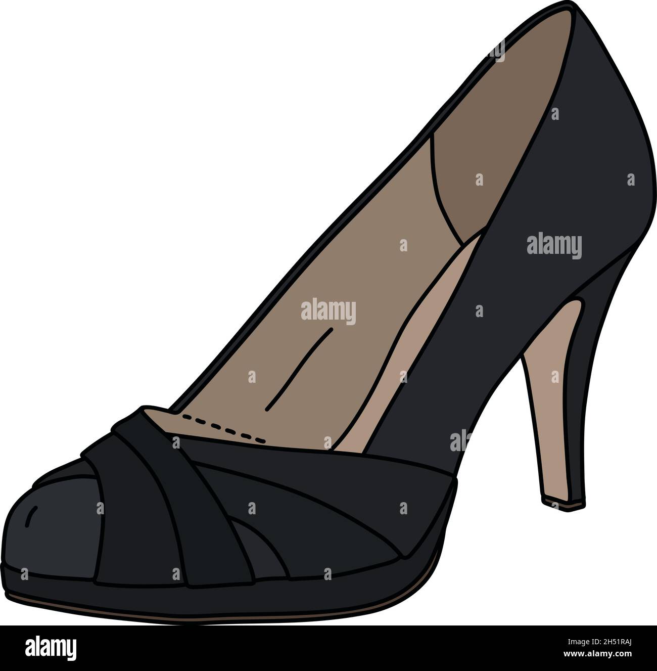 The vectorized hand drawing of a black womans shoe on high heel Stock ...