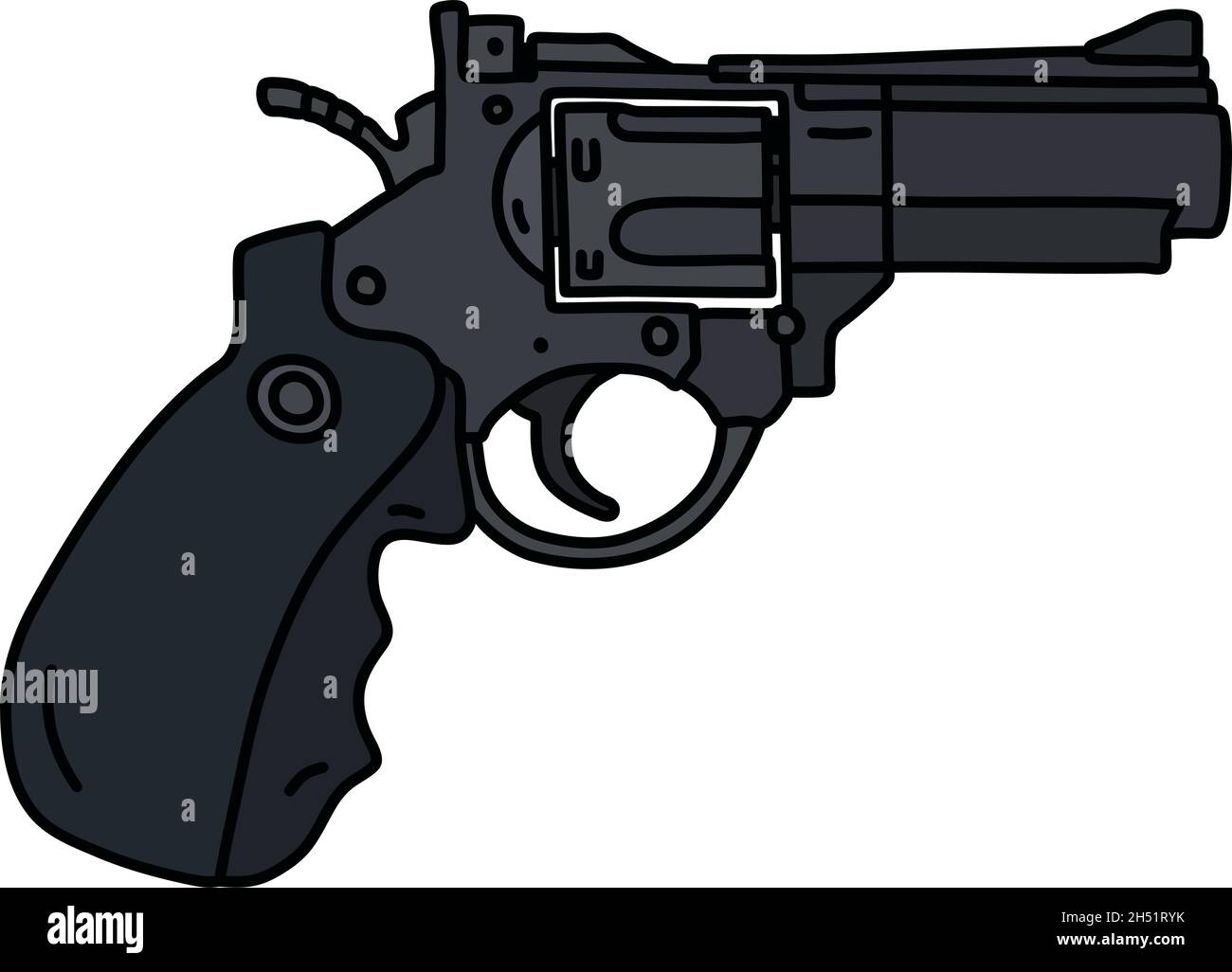 The hand drawing of a modern black heavy short revolver Stock Vector ...