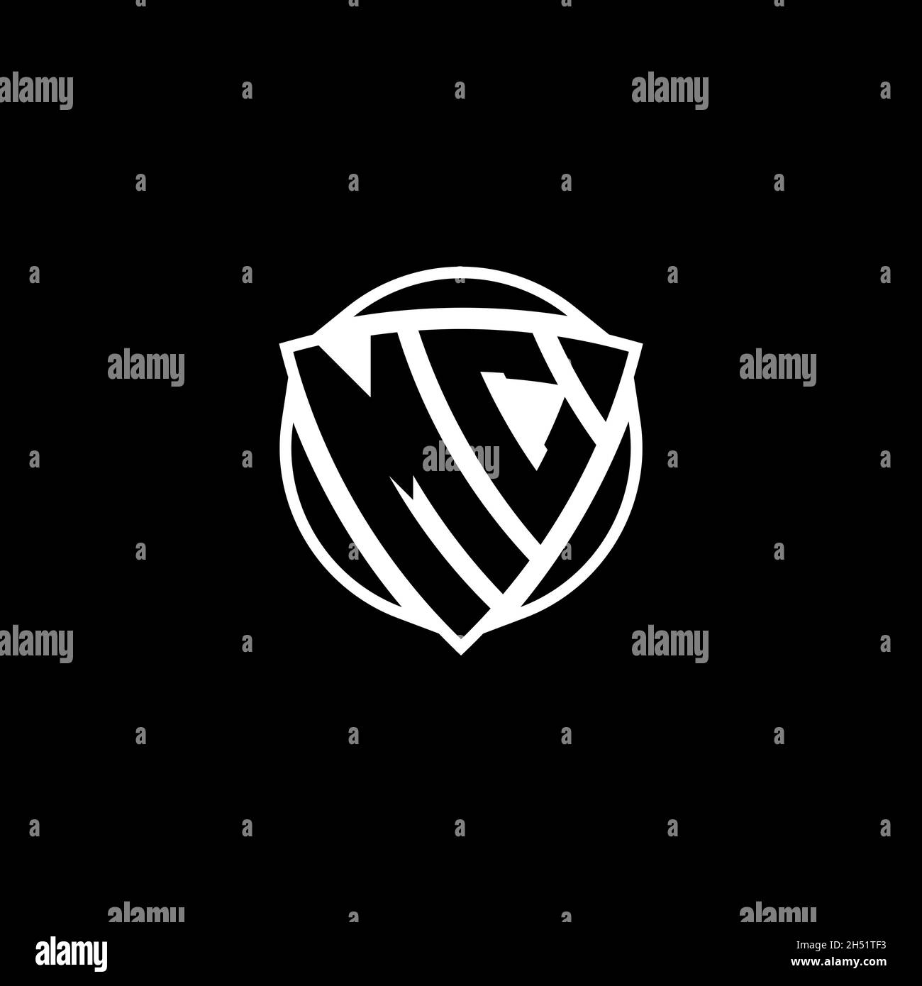 MC Monogram logo letter with triangle shield shape style design ...