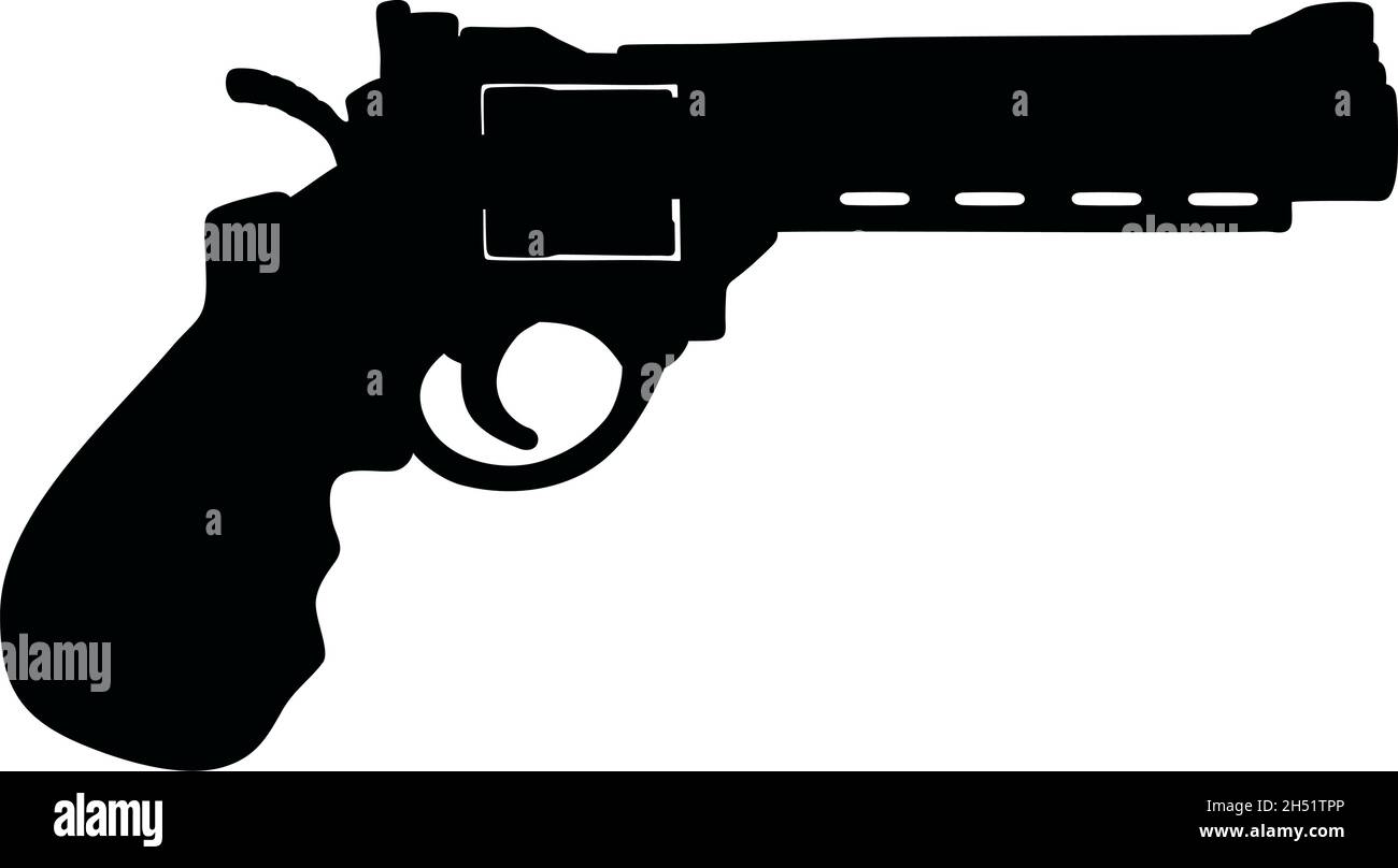 The hand drawing of a black silhouette of the modern large revolver ...
