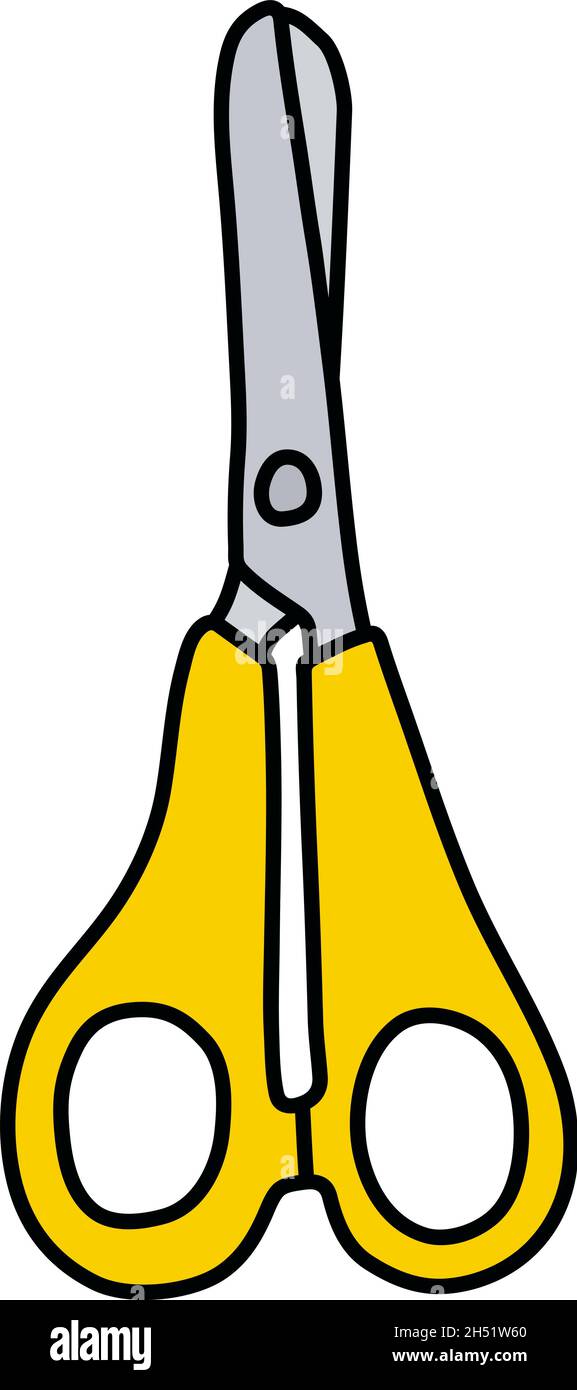 the vectorized hand drawing of a small yellow baby scissors Stock ...