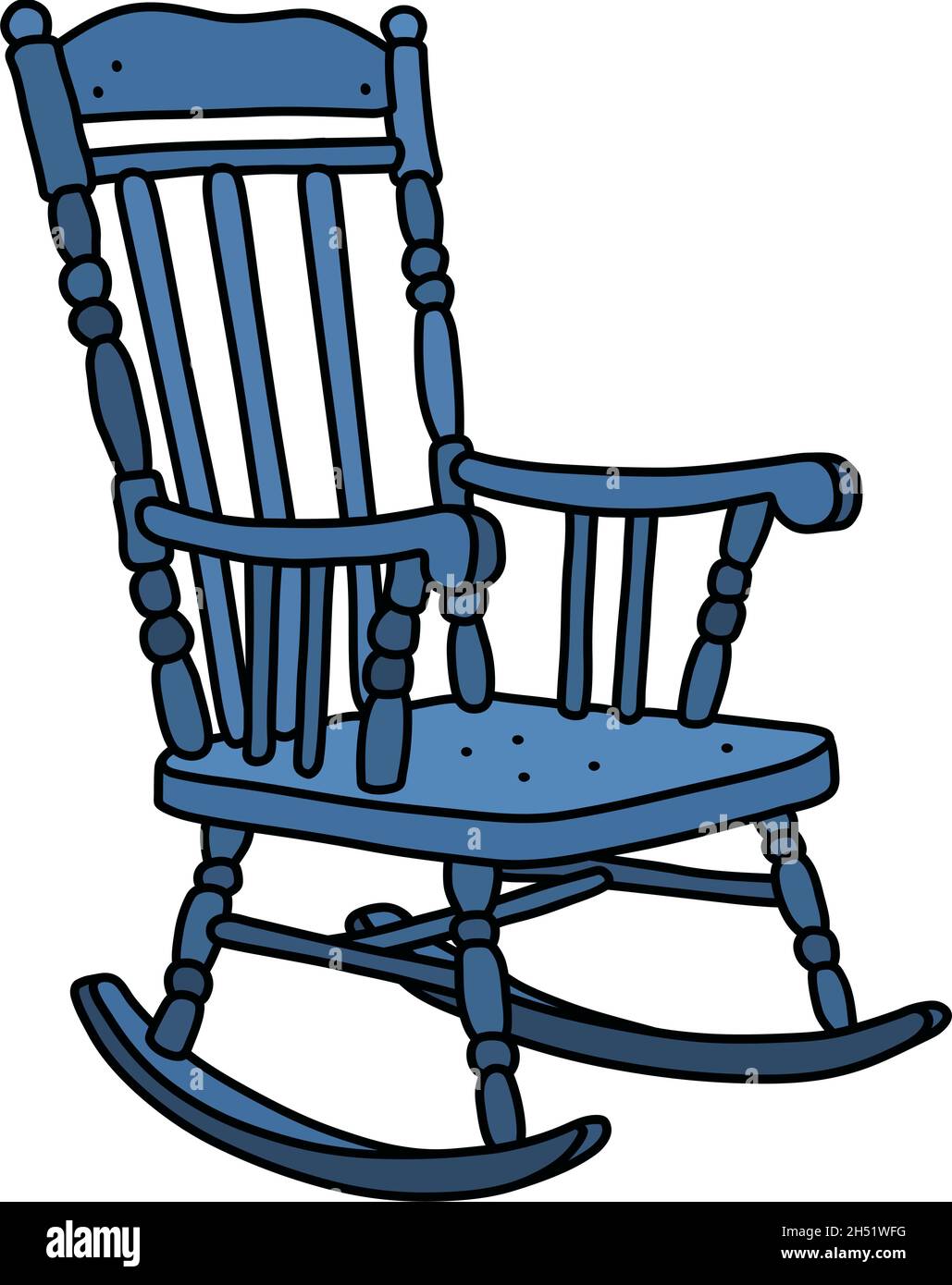 The vectorized hand drawing of an old blue wooden rocking chair Stock ...