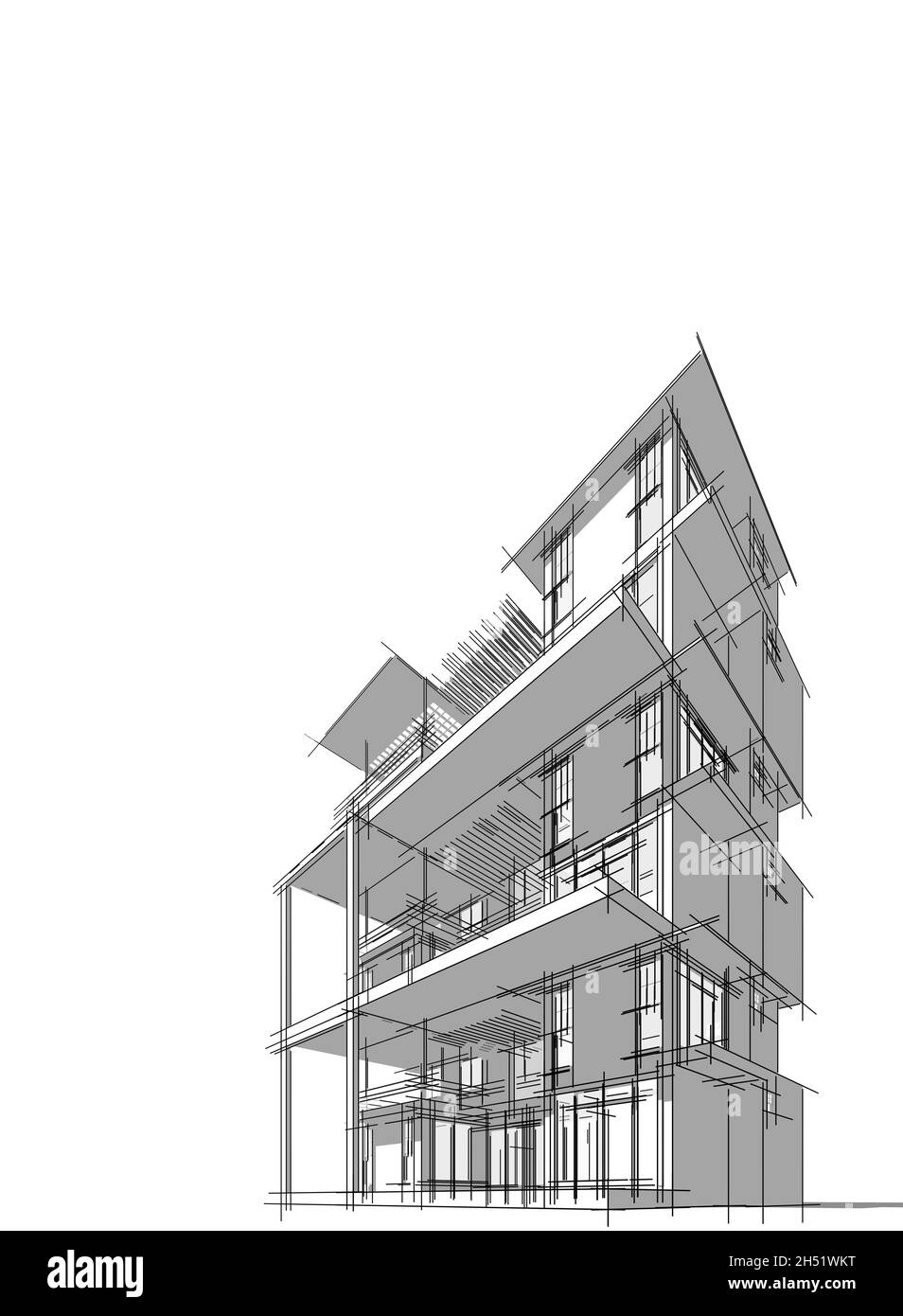3D illustration architecture building perspective lines, modern urban ...