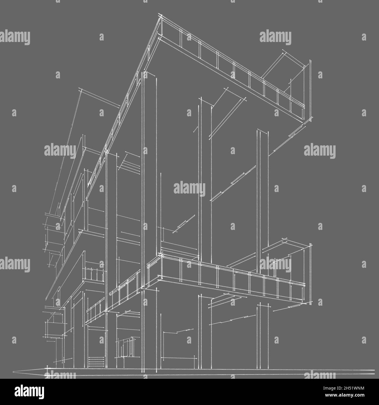 3D illustration architecture building perspective lines, modern urban ...