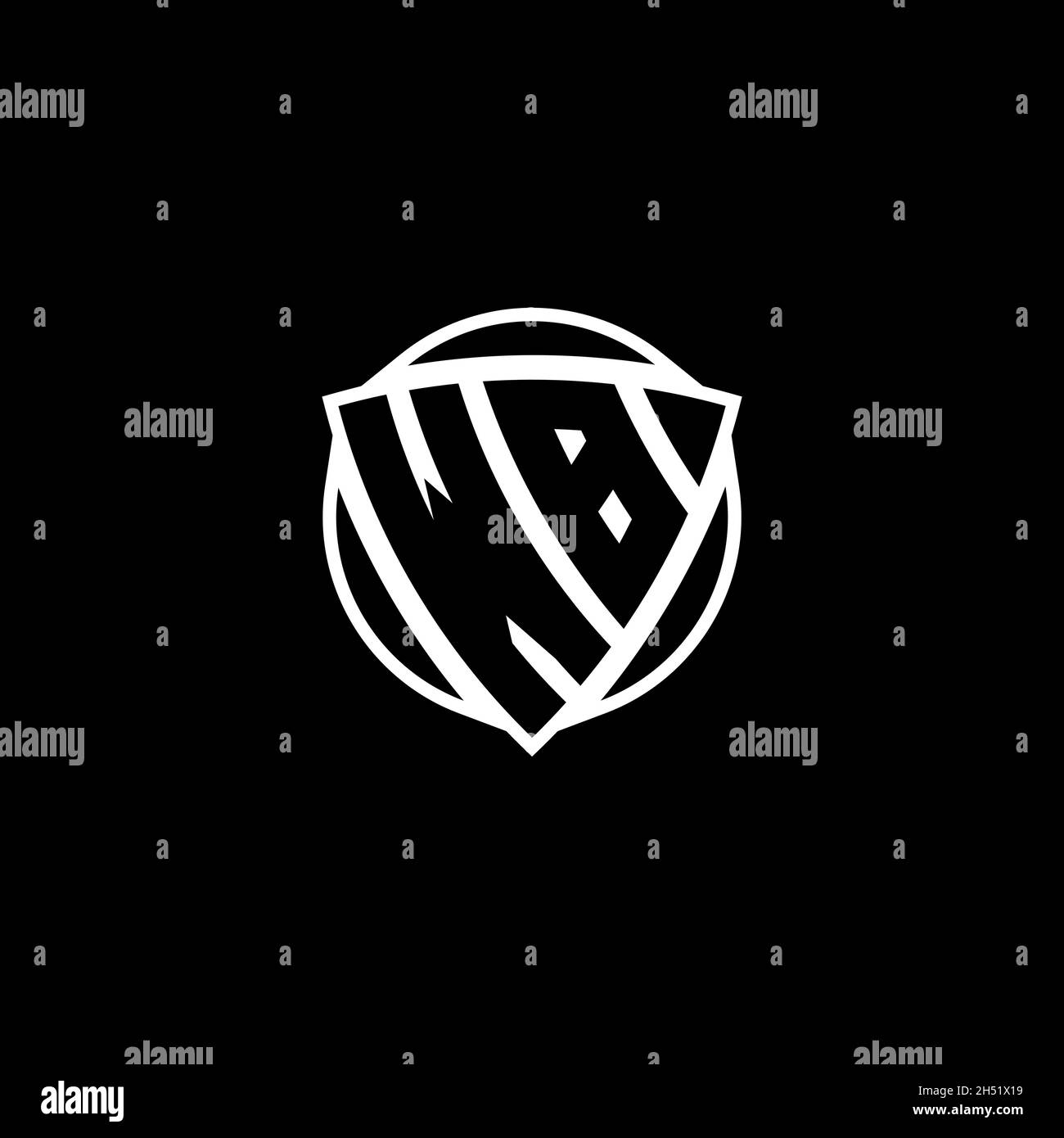 WB Monogram logo letter with triangle shield shape style design ...