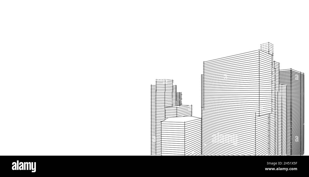 3D illustration architecture building perspective lines, modern urban ...