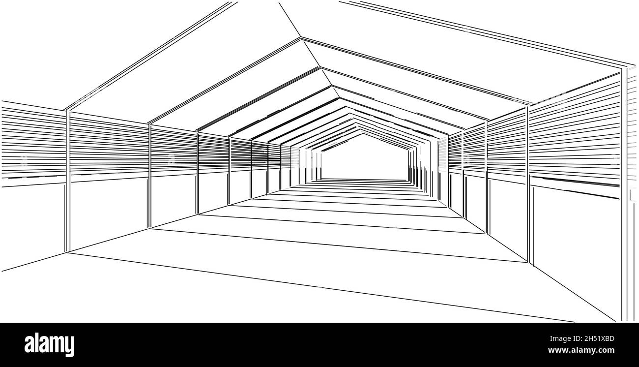 3D illustration architecture building perspective lines, modern urban ...