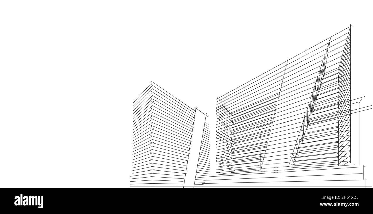3D illustration architecture building perspective lines, modern urban ...