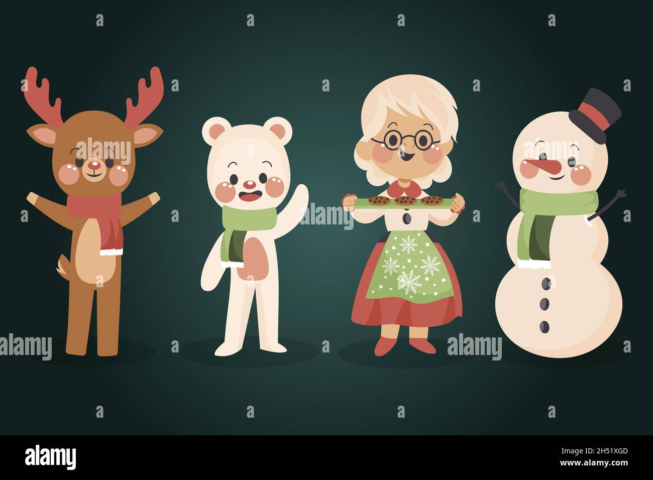 hand drawn christmas characters collection vector design illustration ...