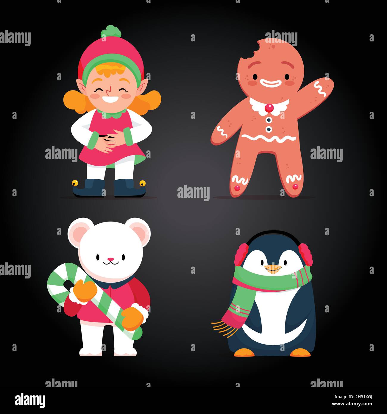 hand drawn christmas characters collection vector design illustration ...