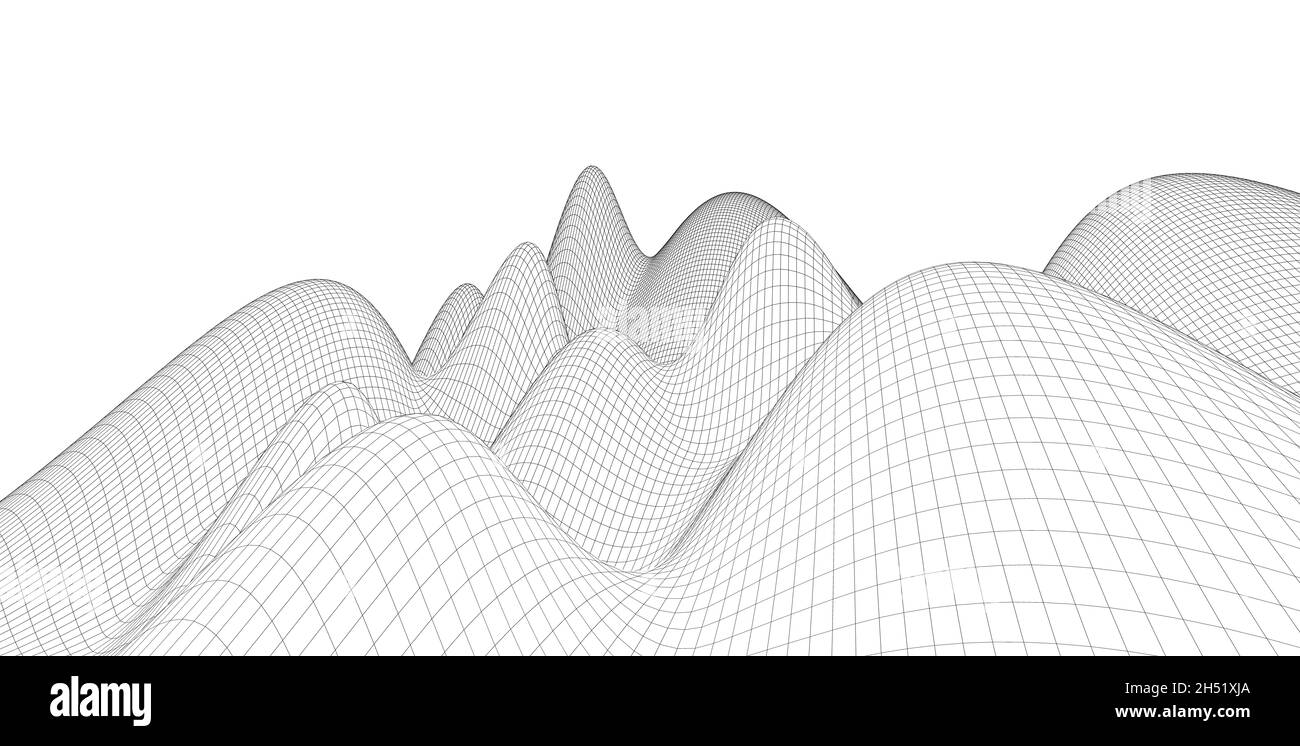 Abstract 3d wireframe terrain ,3d Illustration ,Outline curve Stock ...