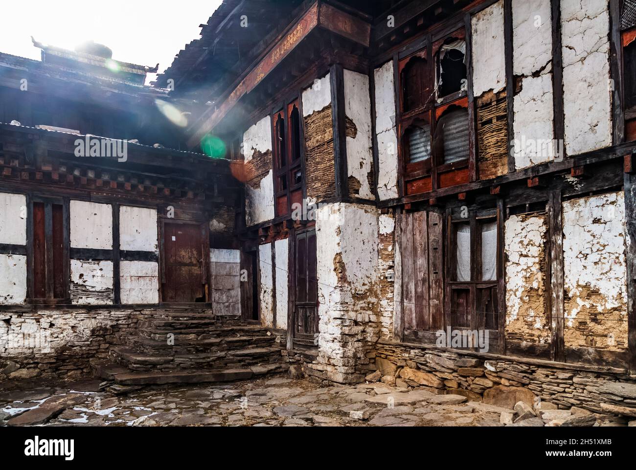 Ancient building of in the Phajoding Monastery high in the Himalayan ...