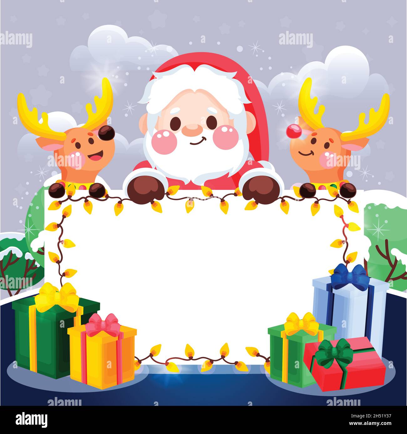christmas characters holding blank banner vector design illustration ...