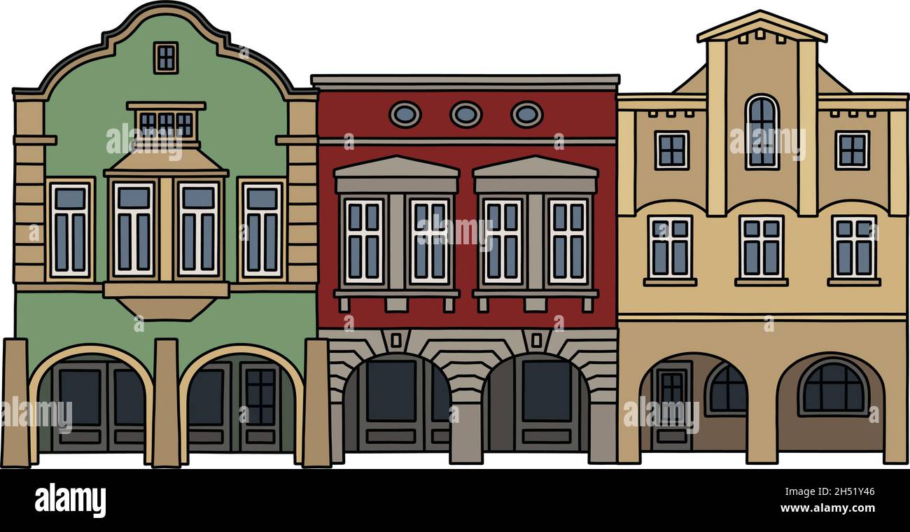 The hand drawing of three historical burger houses Stock Vector Image ...