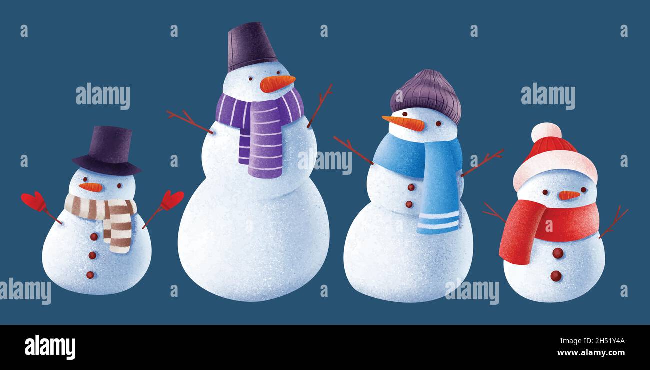 hand drawn snowman character collection vector design illustration ...