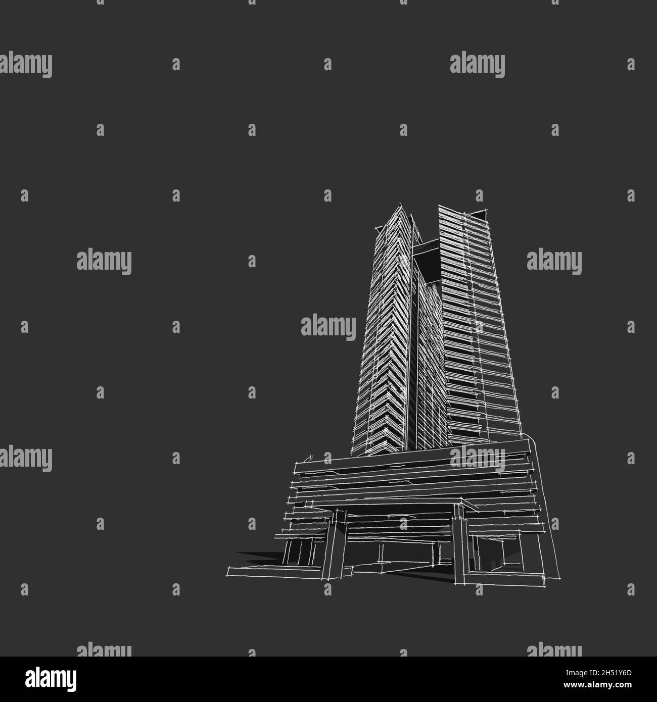 3D illustration architecture building perspective lines, modern urban ...