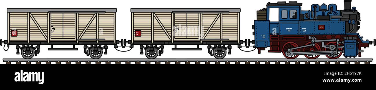 The vectorized hand drawing of a classic freight steam train Stock ...