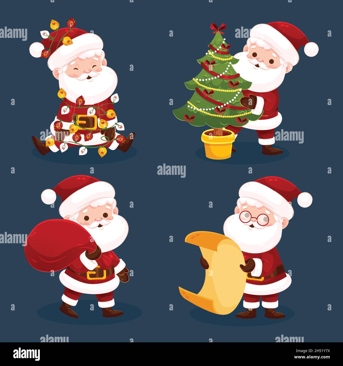 santa claus character collection flat vector design illustration Stock ...