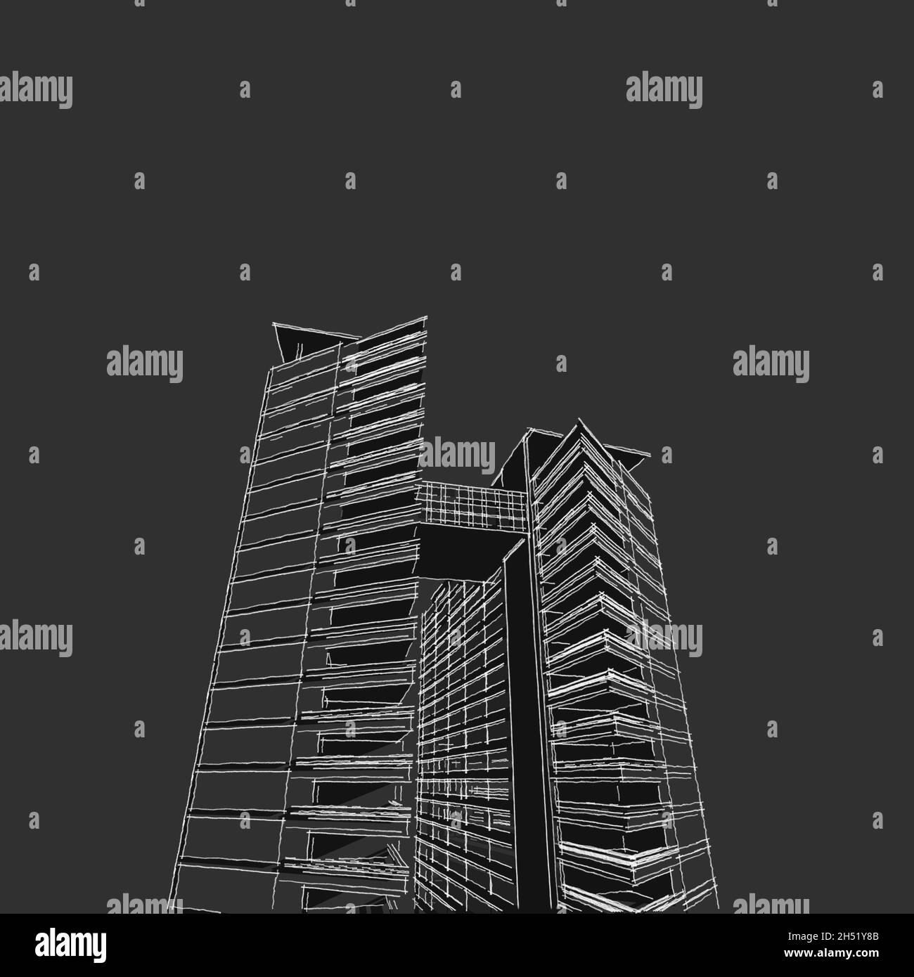 3D illustration architecture building perspective lines, modern urban ...