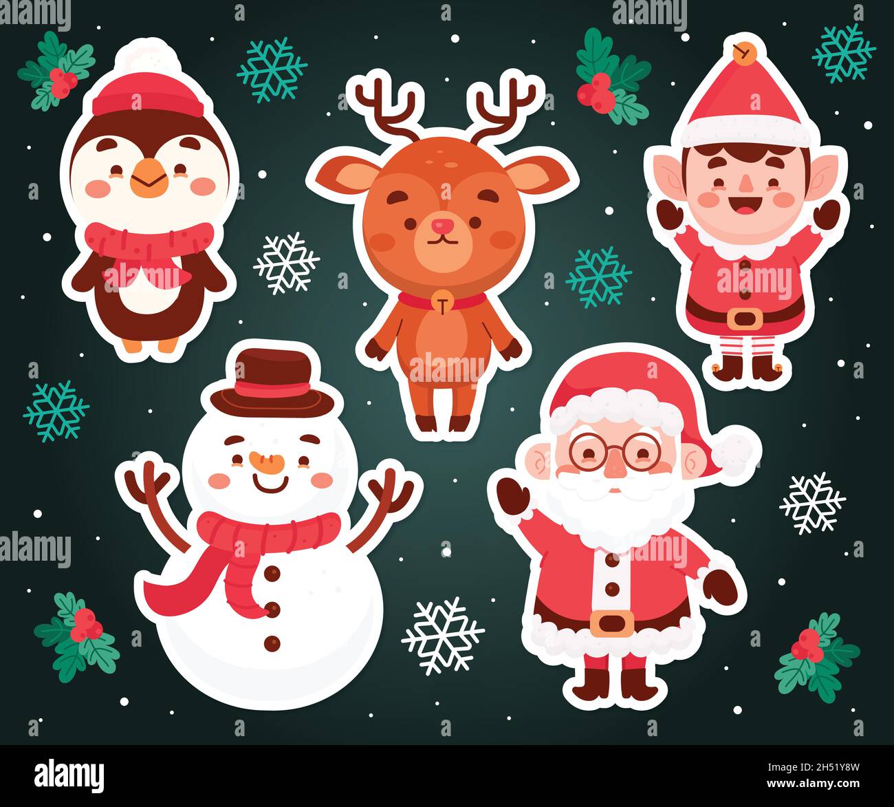 hand drawn christmas characters collection vector design illustration ...