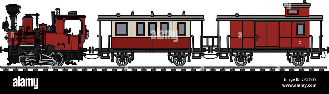 The vectorized hand drawing of a vintage red small steam train Stock ...