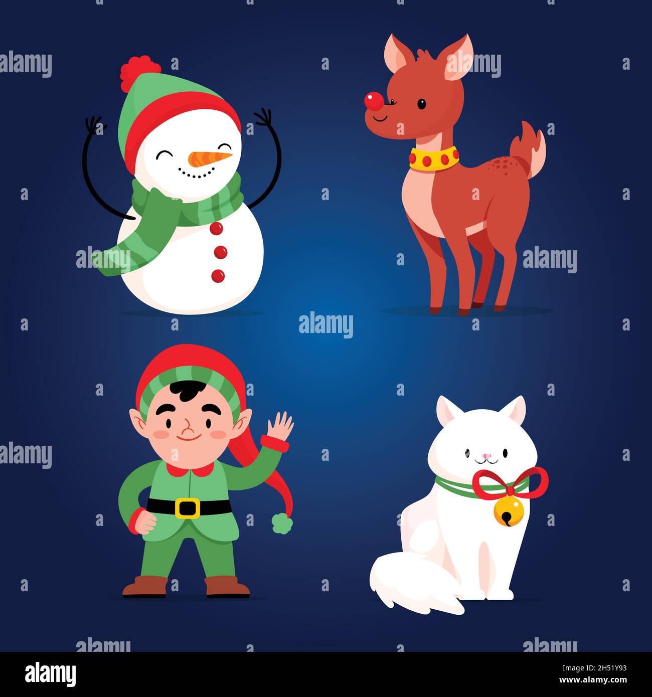 hand drawn christmas characters set vector design illustration Stock ...