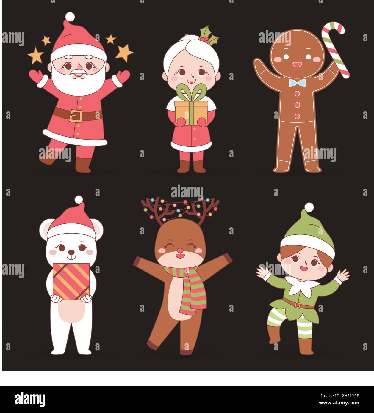hand drawn christmas character collection vector design illustration ...