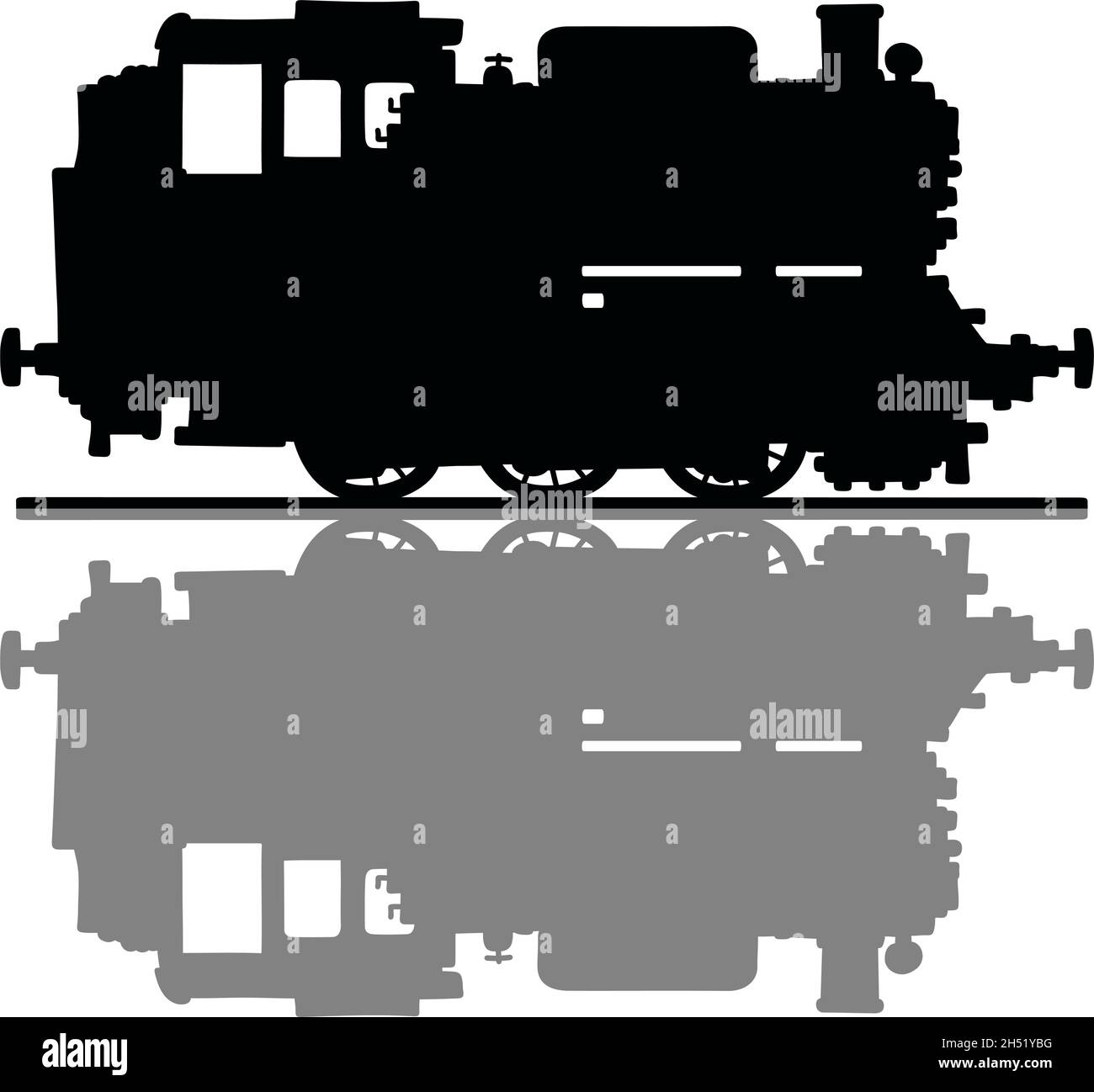 The hand drawing of a black silhouette of an old tank engine steam ...