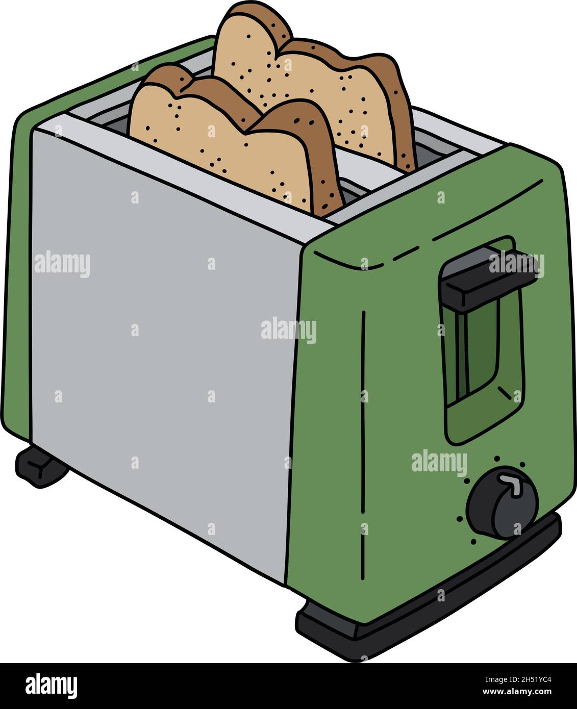 The vectorized hand drawing of a green and steel electric toaster Stock ...
