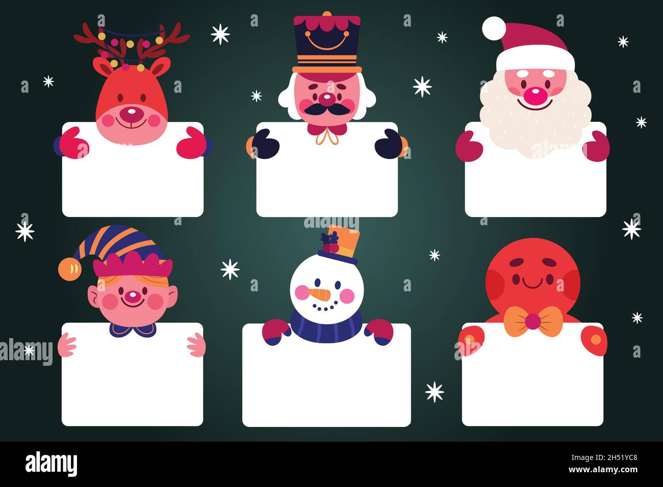 christmas character holding blank banner vector design illustration ...