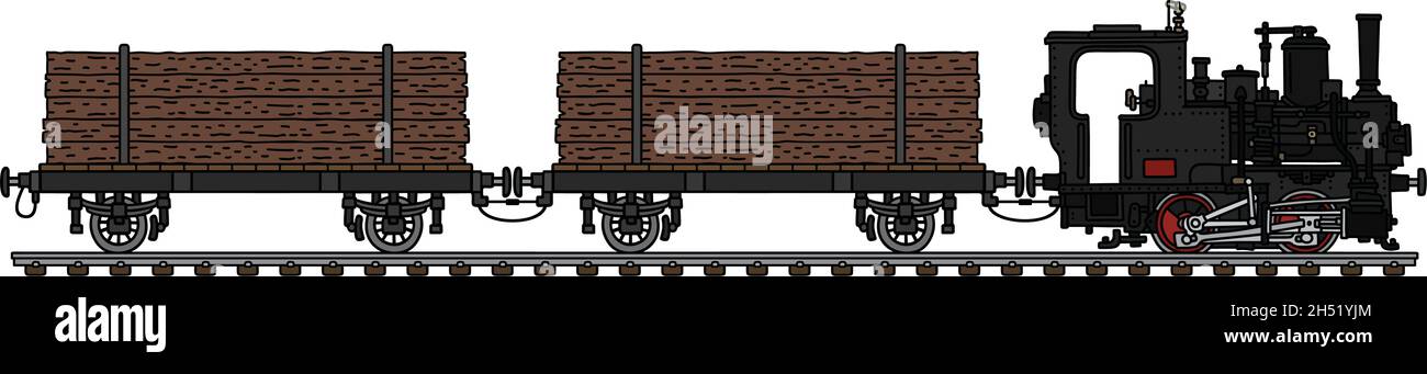 The vectorized hand drawing of o vintage small timber steam train Stock ...
