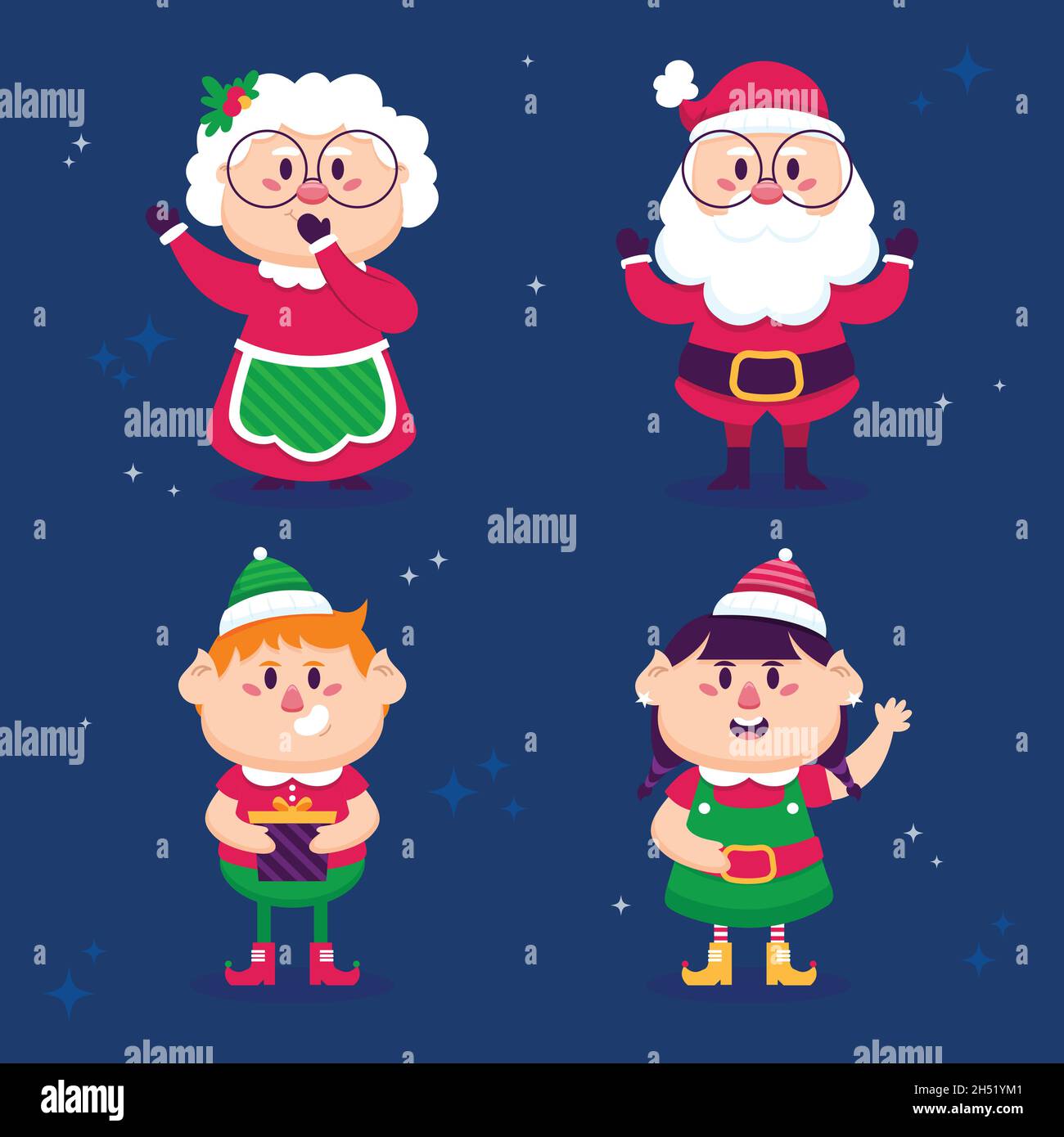 flat christmas characters collection vector design illustration Stock ...
