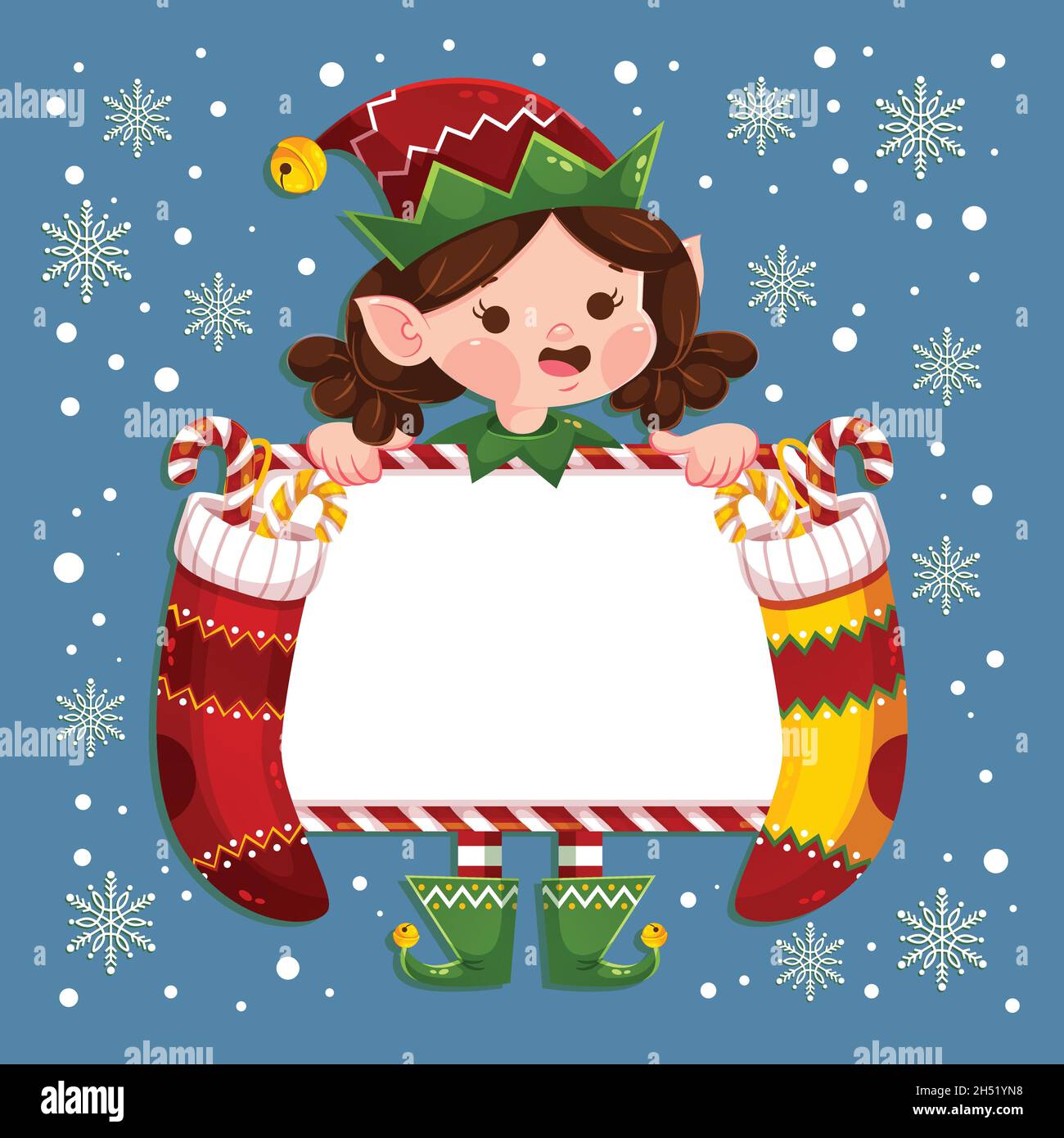christmas character holding blank banner vector design illustration ...