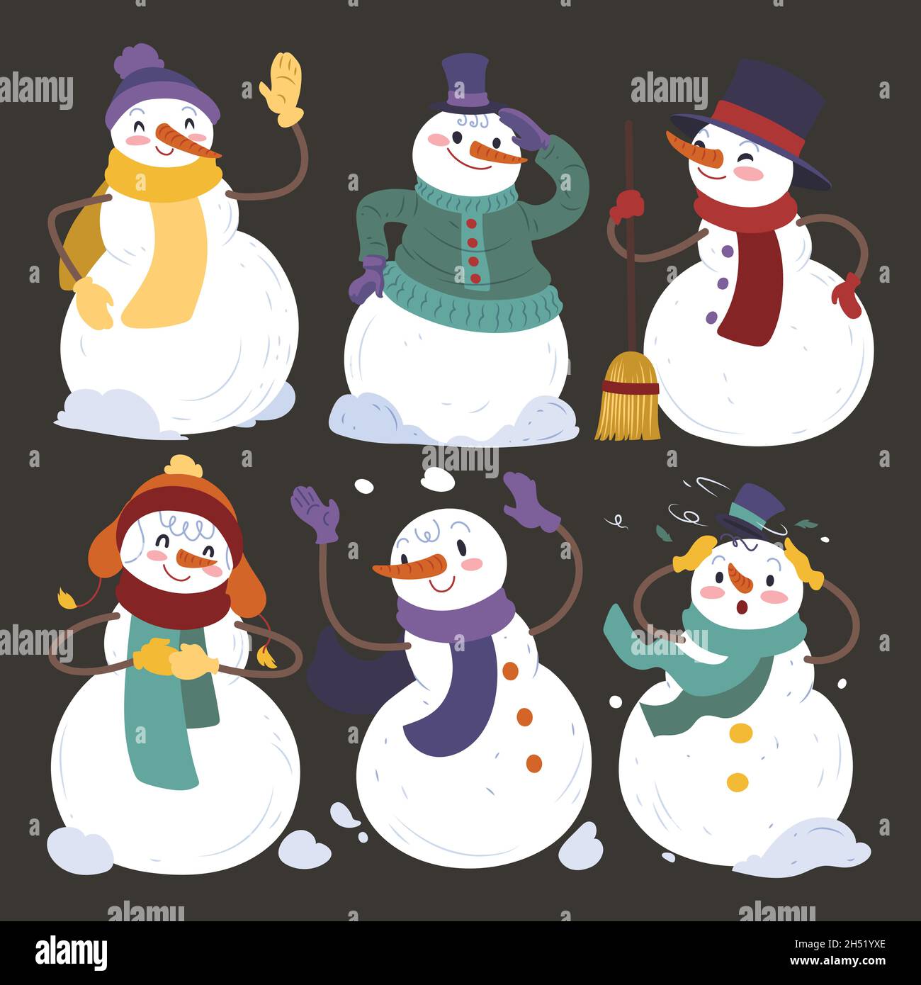 hand drawn snowman character collection vector design illustration ...