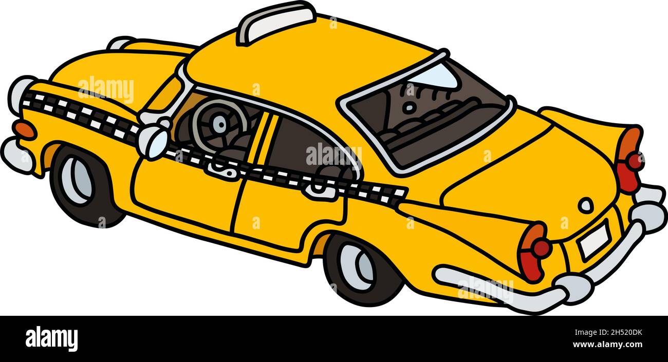 The vectorized hand drawing of a funny old yellow cab Stock Vector ...